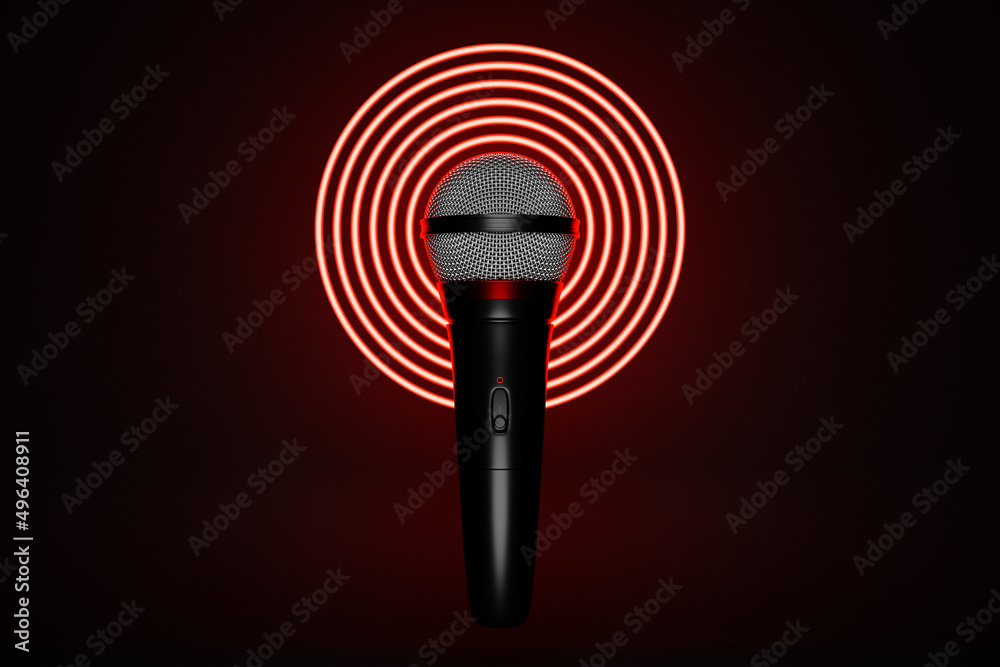microphone, round shape model o neon background, realistic 3d ...