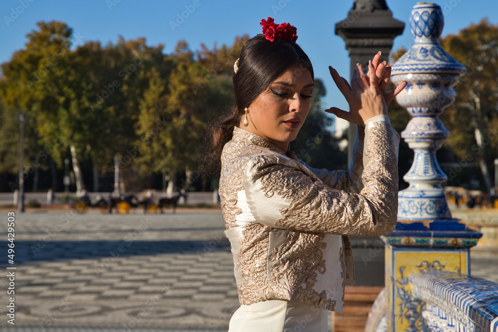 Flamenco dancer, woman, brunette and beautiful typical spanish dancer ...
