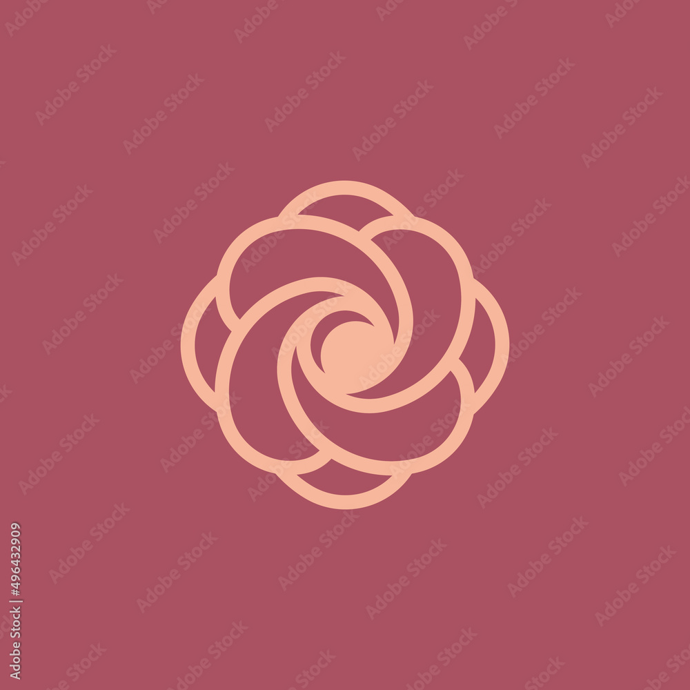 Rose flower emblem with spiral element. Modern linear design print ...