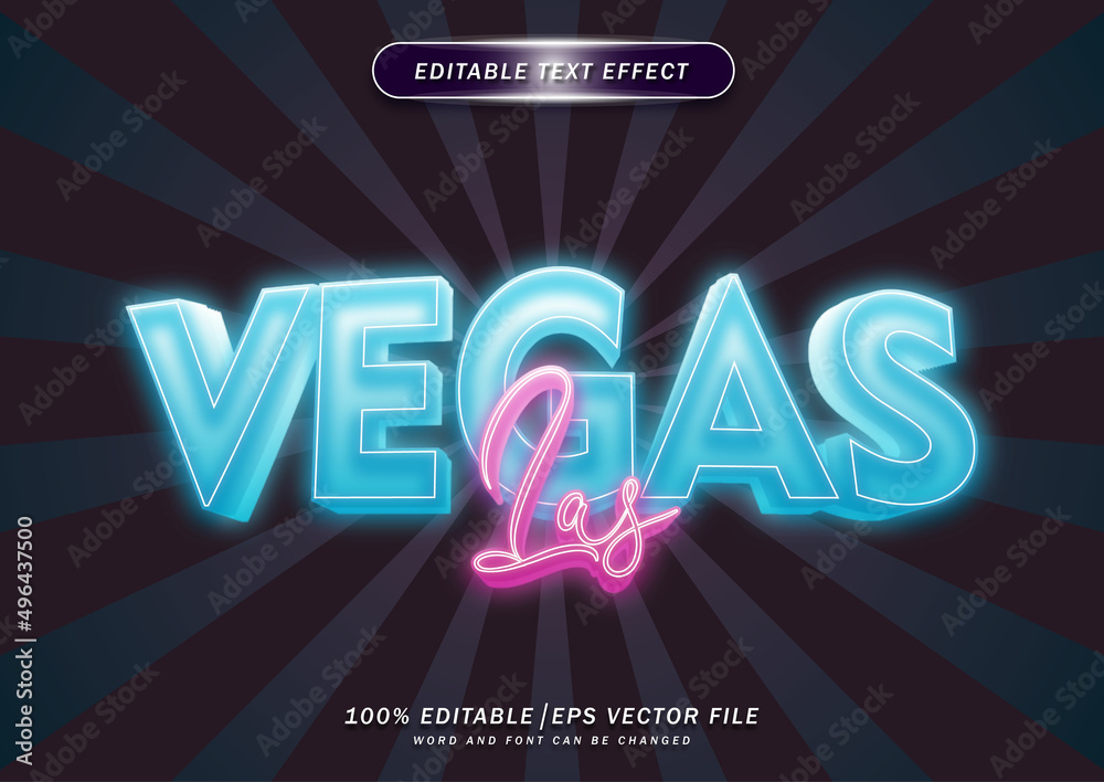 3d Luxury Las Vegas text effect. Neon Font style Editable. mockup text ...