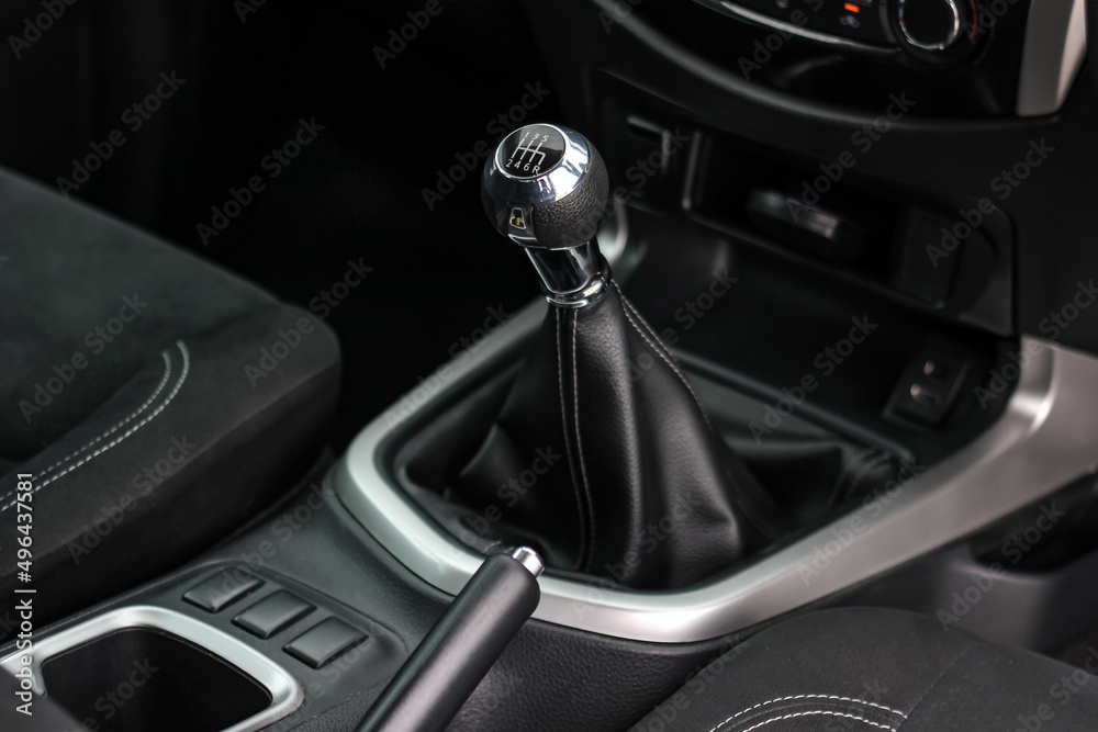 automatic transmission shift selector in the car interior. Closeup a ...