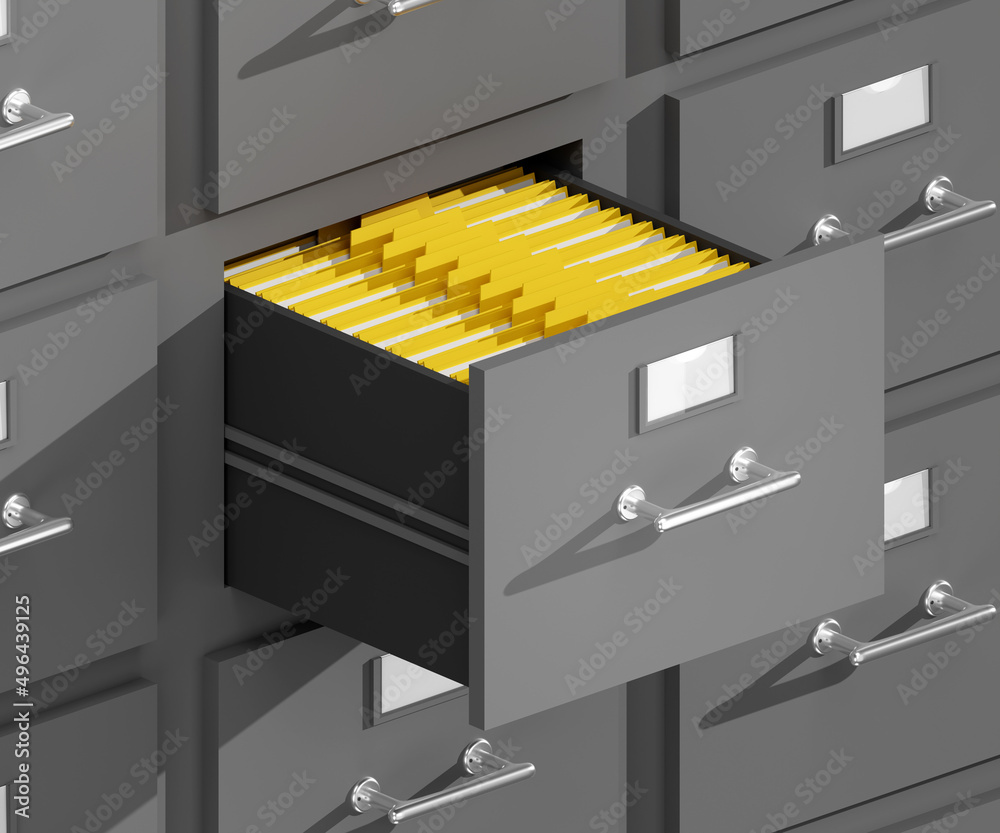 Office locker. 3d illustration of office drawer with important ...