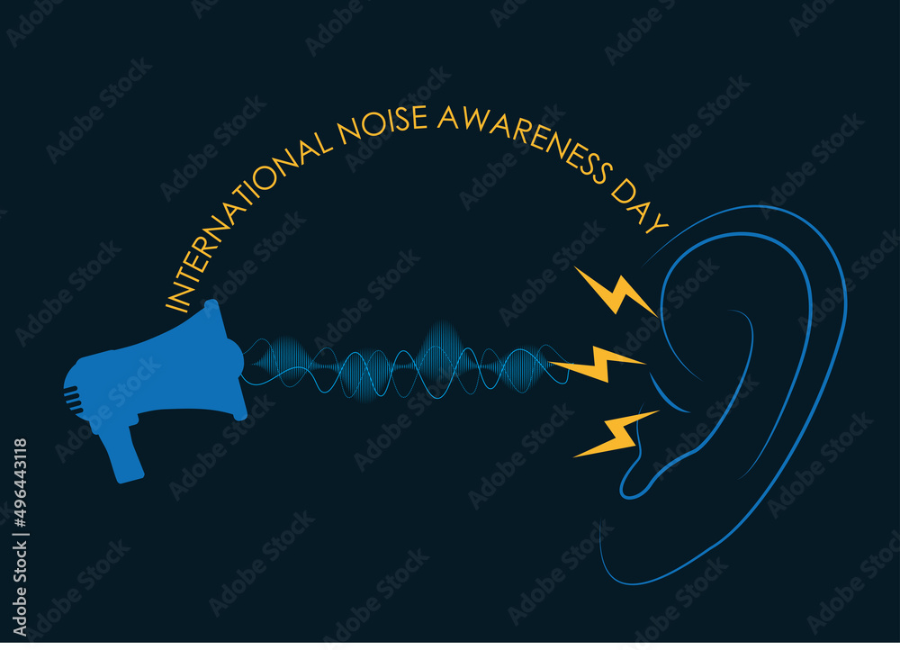 International Noise Awareness Day - Hearing and sound waves with alarm ...