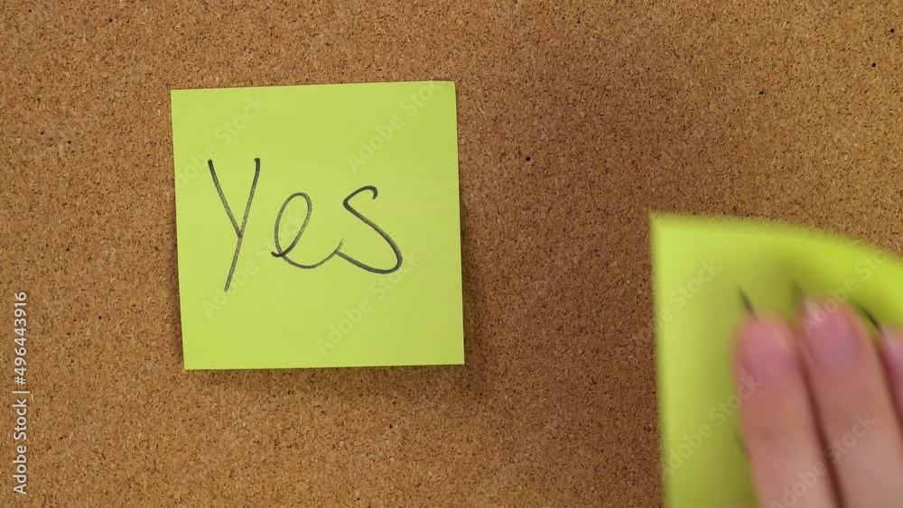 Yes or no. make a choice. Stick the sticker on the cork board. Top view ...