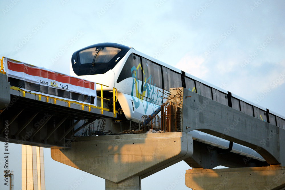 Cairo, Egypt, November 5 2021: Cairo monorail on its track on steel and ...