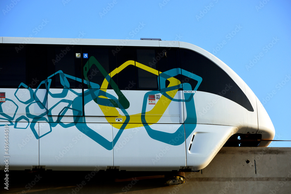 Cairo, Egypt, November 5 2021: installation of first monorail train on ...