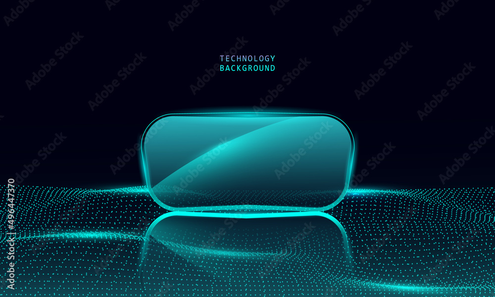abstract glass on wave technology background with blue light smooth and ...