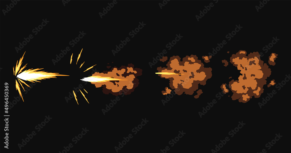 Gun flashes or gunshot animation. Collection of fire explosion effect ...