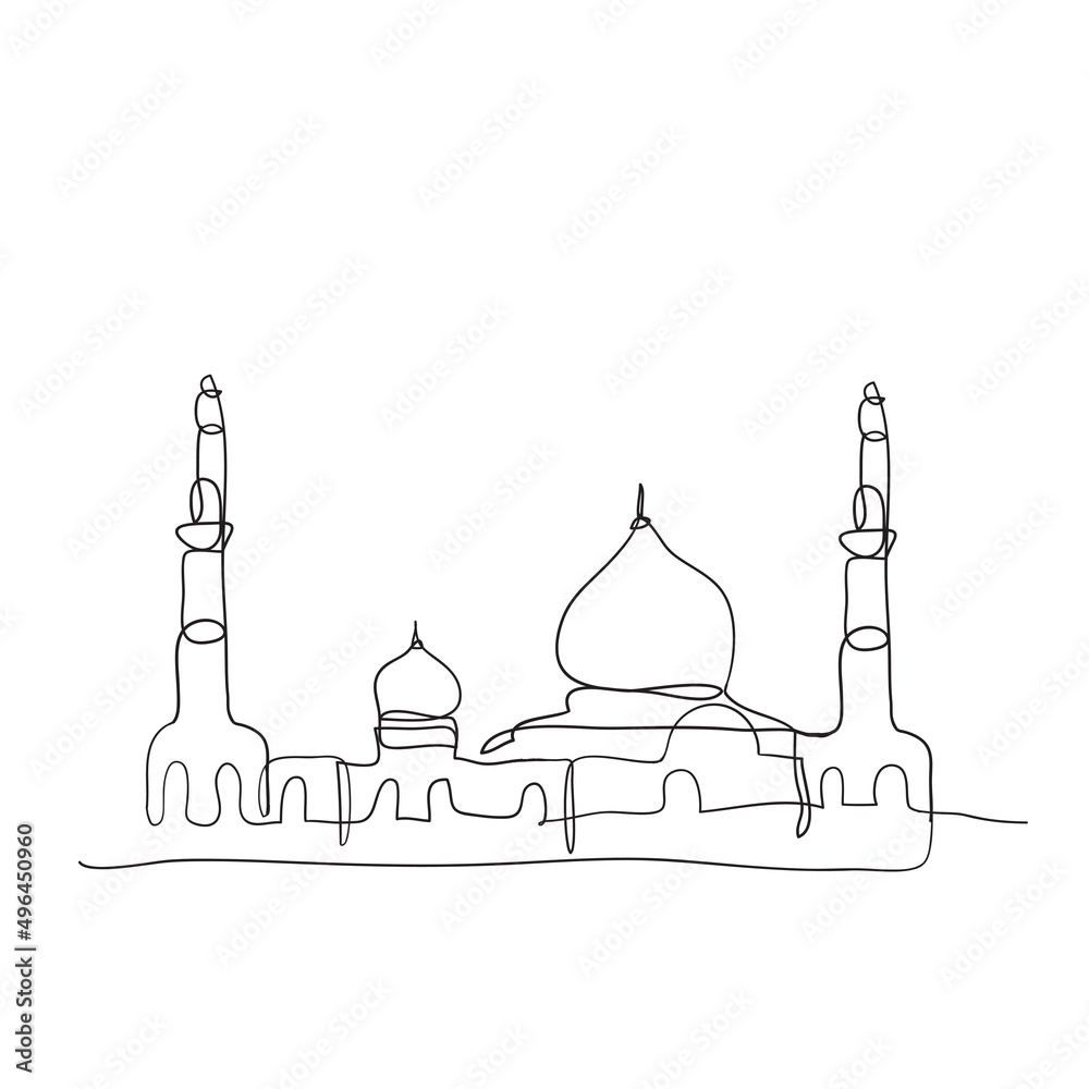 continuous line drawing islamic mosque illustration vector in thin line ...