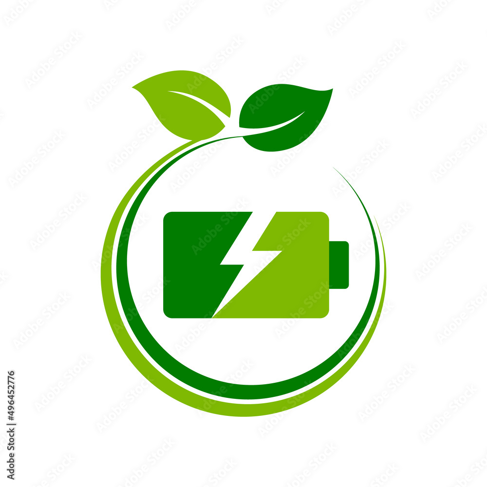 Renewable energy concept. Green battery with lightning bolt inside ...