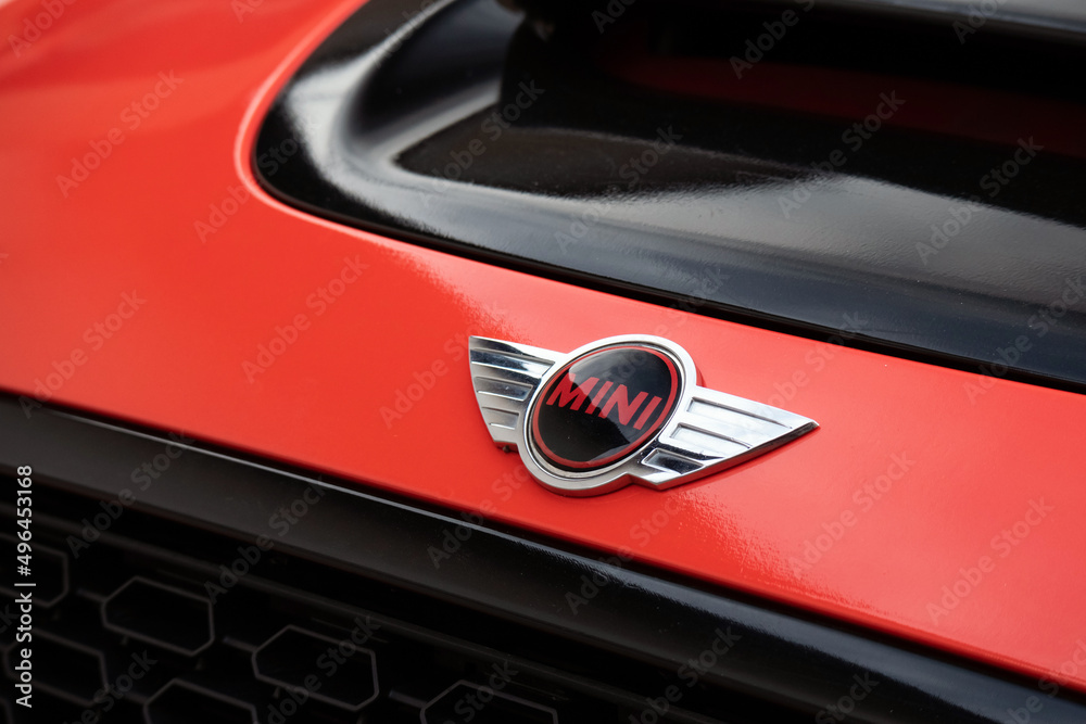 Slovenia, Ljubljana - March 15 2022: Mini Cooper car logo badge on a ...