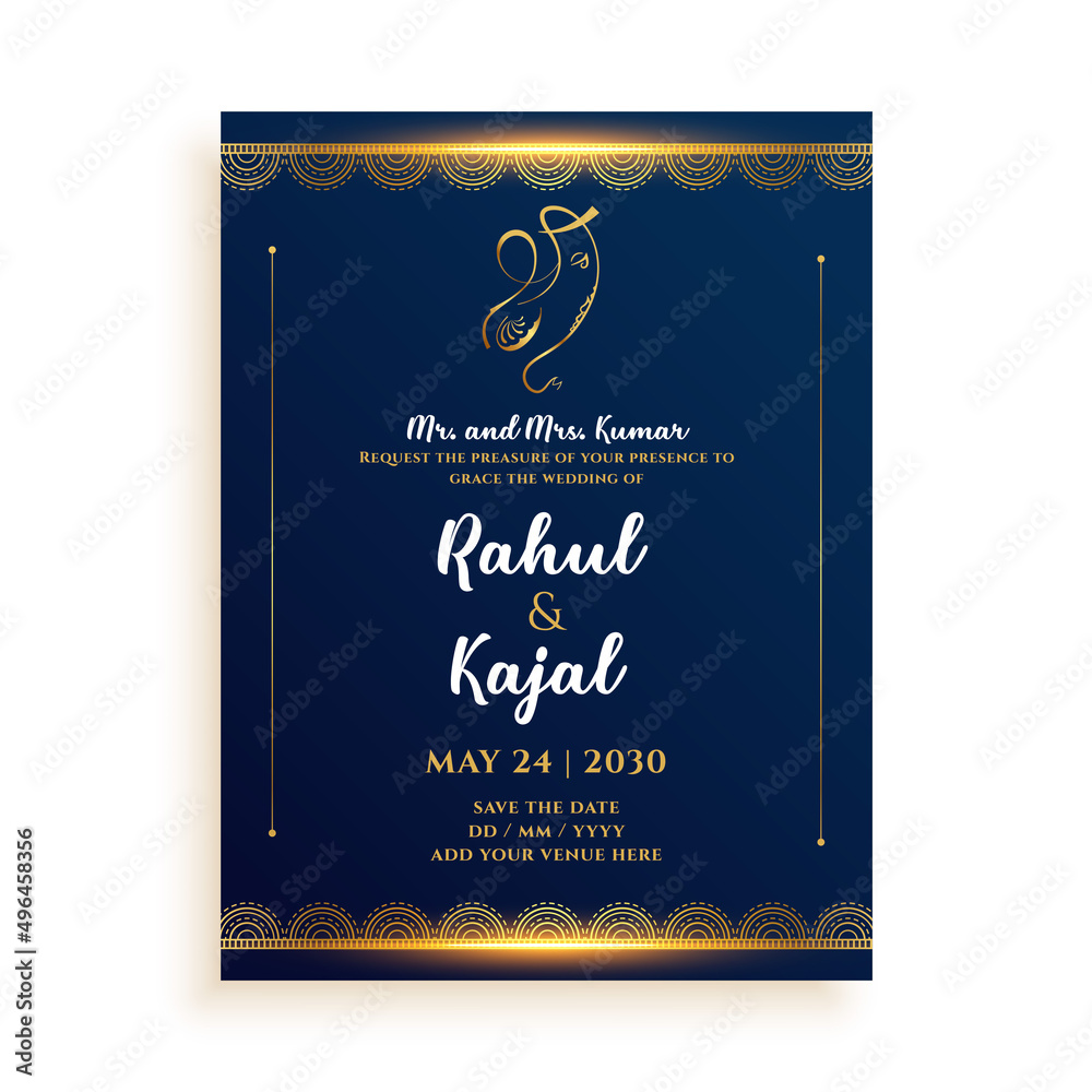 golden indian wedding card design with event details space Stock Vector ...