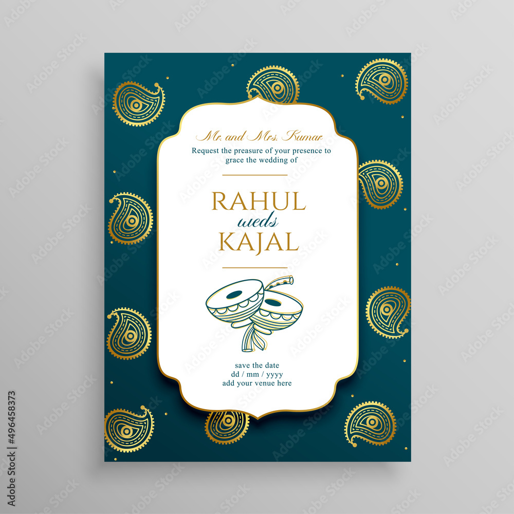 beautiful indian wedding card design with paisley ethnic pattern Stock ...