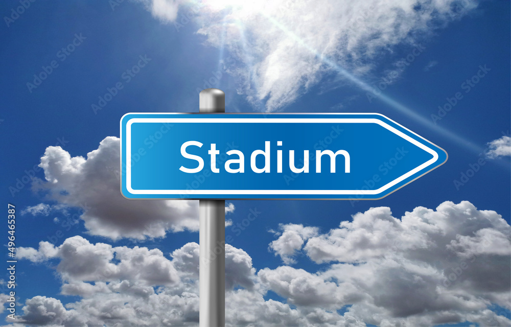 stadium, stadium sign, stadium direction sign, road sign, opposite sign ...
