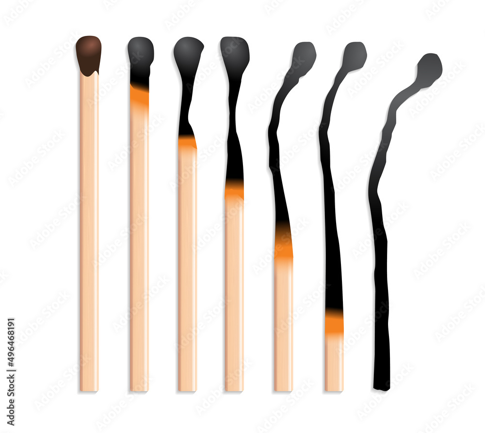 Matches ignite burn mockup set realistic. set of burnt match at ...