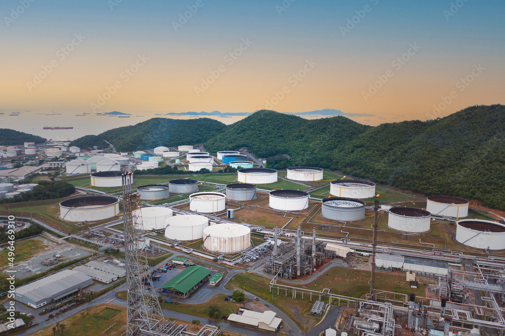 The Industrial landscape view with oil refinery plant form industry ...