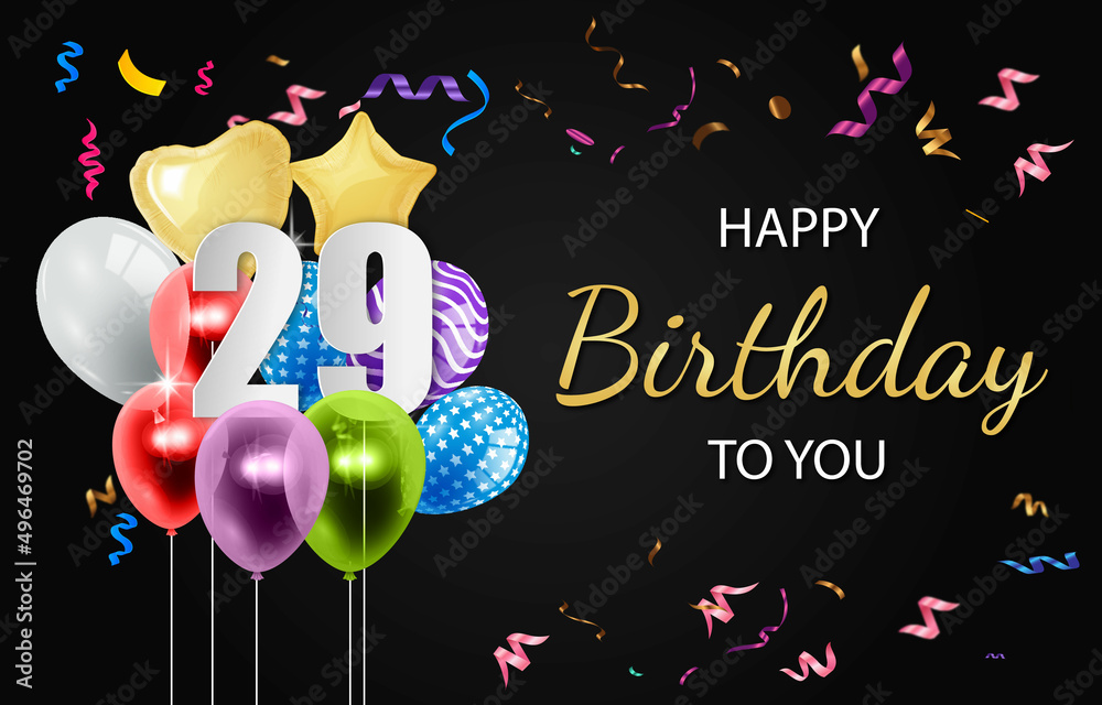 Happy 29th birthday balloons greeting card background vector. Happy ...