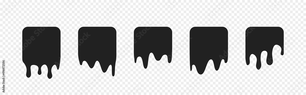 Paint dripping square set. Dripping ink. Melted square. Black liquid ...