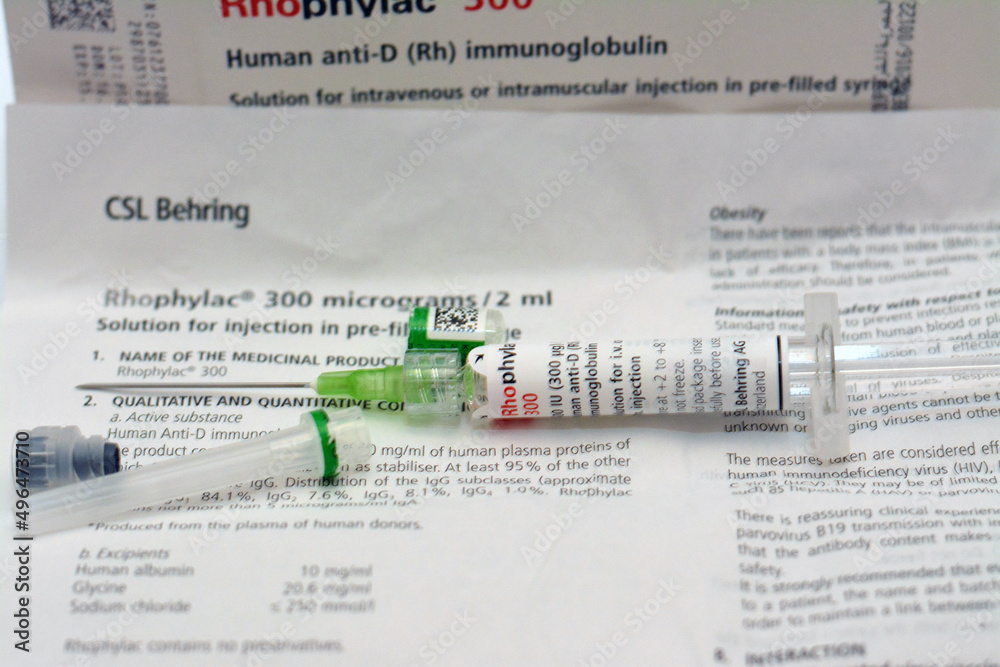 Cairo, Egypt, January 28 2022: Human anti-D (Rh) immunoglobulin ...