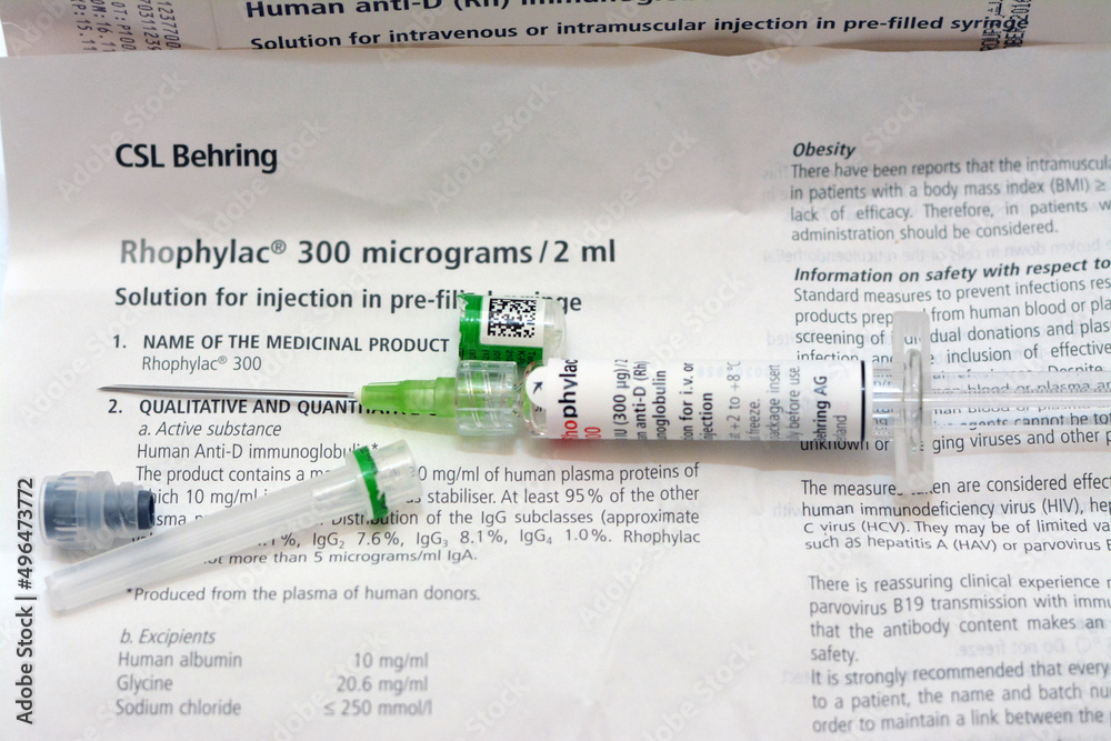 Cairo, Egypt, January 28 2022: Human anti-D (Rh) immunoglobulin ...
