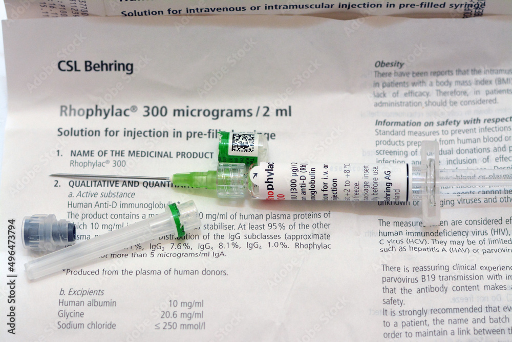 Cairo, Egypt, January 28 2022: Human anti-D (Rh) immunoglobulin ...