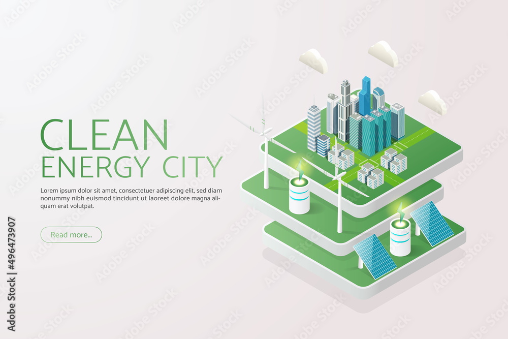Green city generates electricity with solar panels. Solar energy and ...
