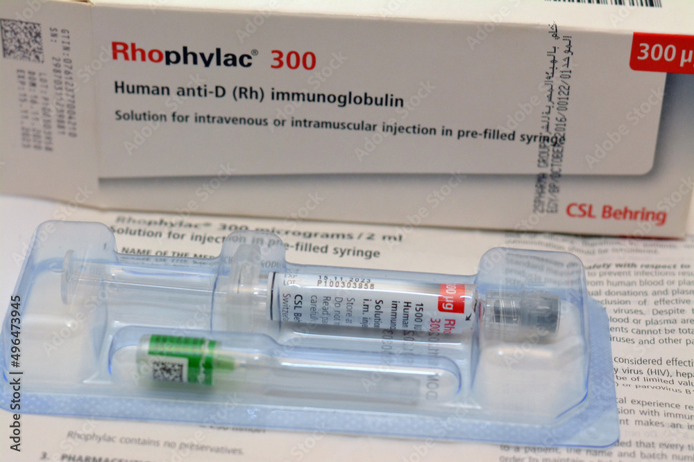 Cairo, Egypt, January 28 2022: Human anti-D (Rh) immunoglobulin ...
