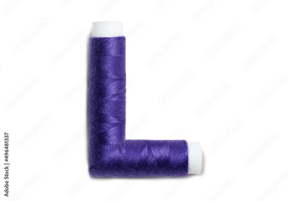 Letter of L from thread spools, isolated on white background. Alphabet ...