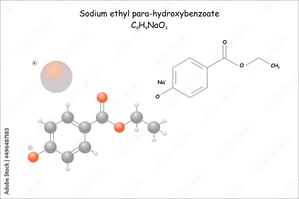Stylized Molecule Model Structural Formula Of The Food Preservative Sodium Ethyl Para