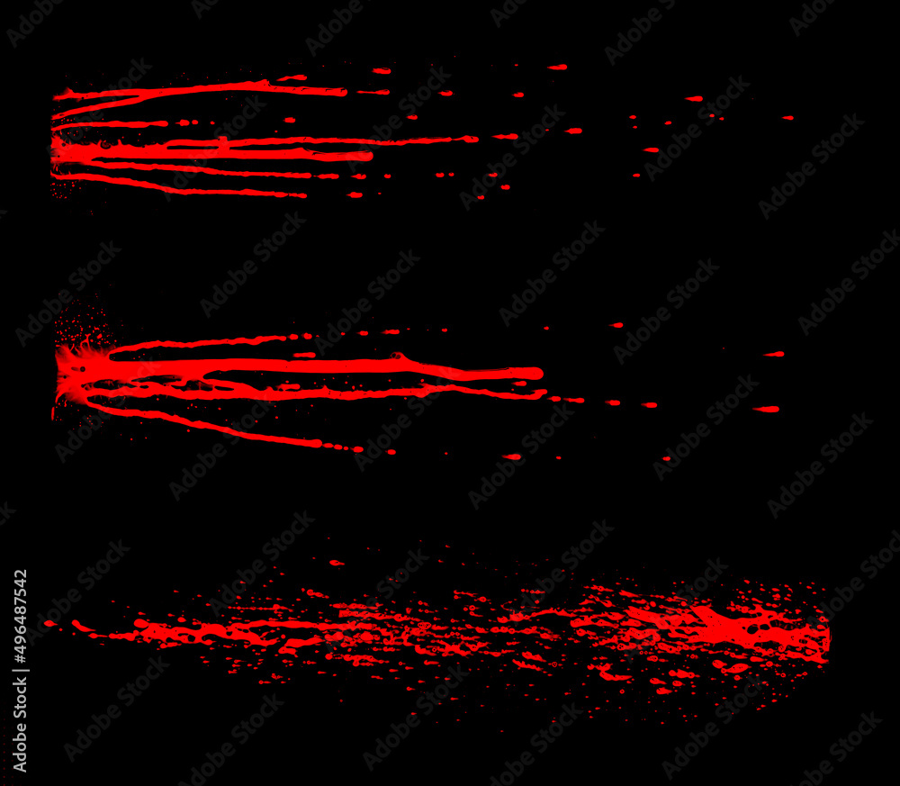 Overlay the blood effect. A collection of blood isolated on a black ...