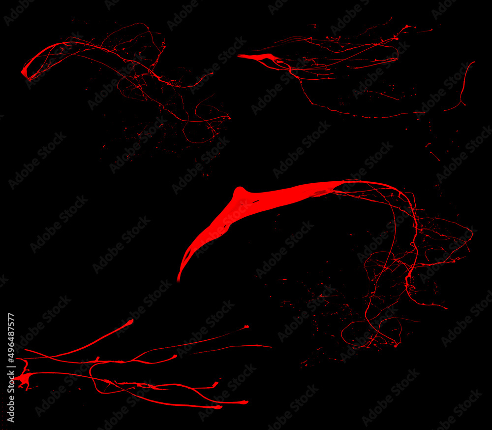 Overlay the blood effect. A collection of blood isolated on a black ...
