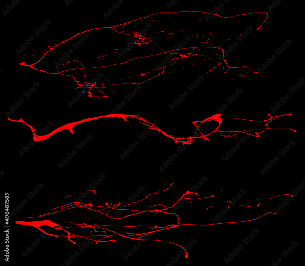 Overlay the blood effect. A collection of blood isolated on a black ...