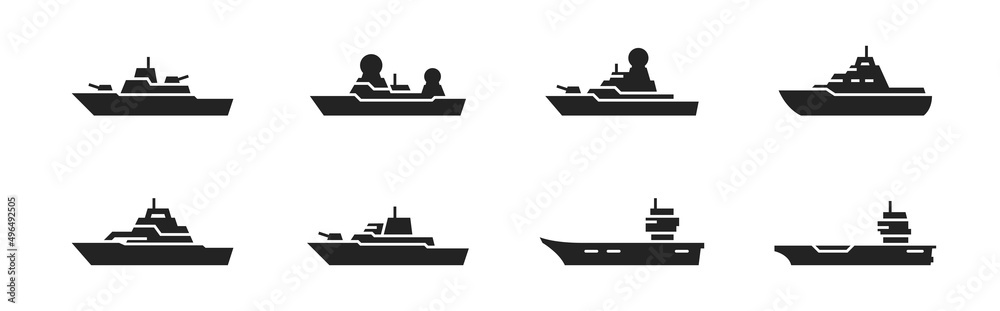 warship icon set. military ships and naval vessels. isolated vector ...
