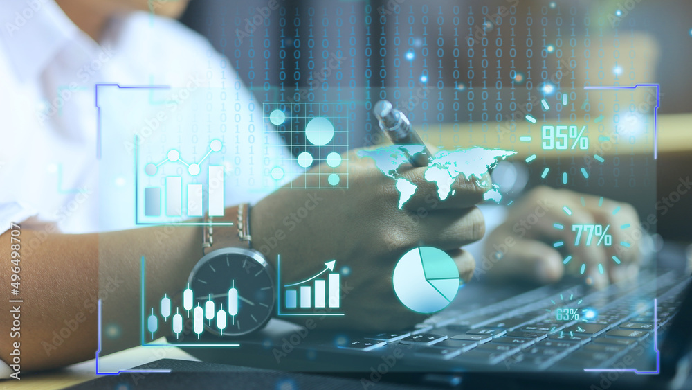 Data analysts or business people are analyzing the data obtained from ...