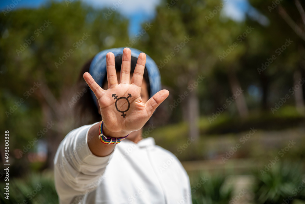 transgender symbol in the palm of the hand Stock Photo | Adobe Stock