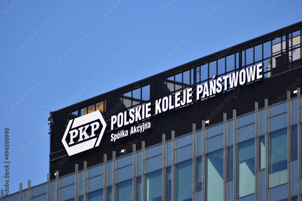 PKP Polske Koleje Panstwowe (Polish National Railways) signage, logo on ...