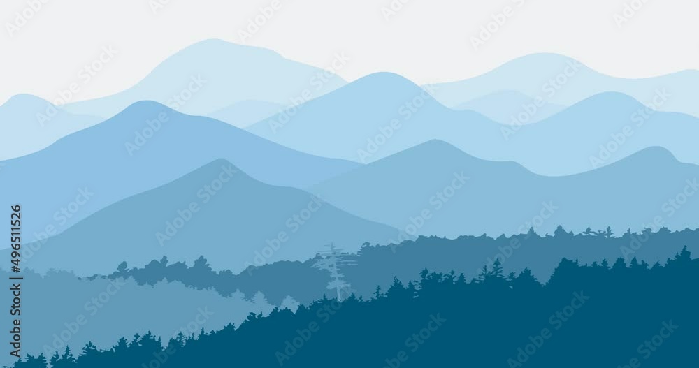 parallax animation of bluish mountain scenery with dense forest Stock ...