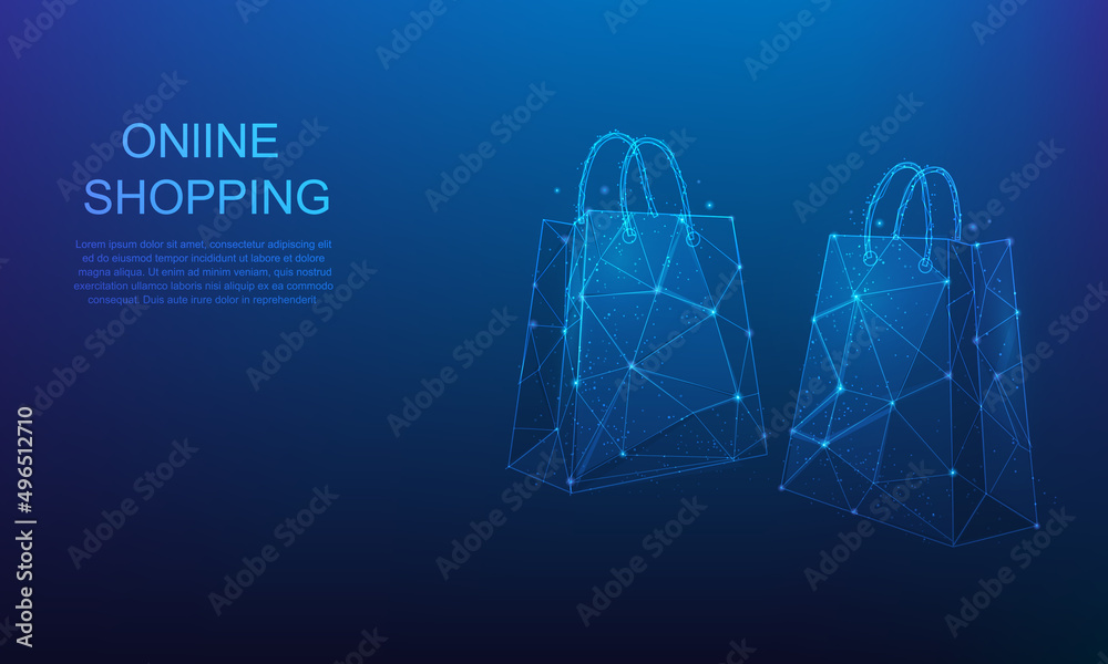 paper bag shopping low poly wireframe. e-commerce and shopping online ...