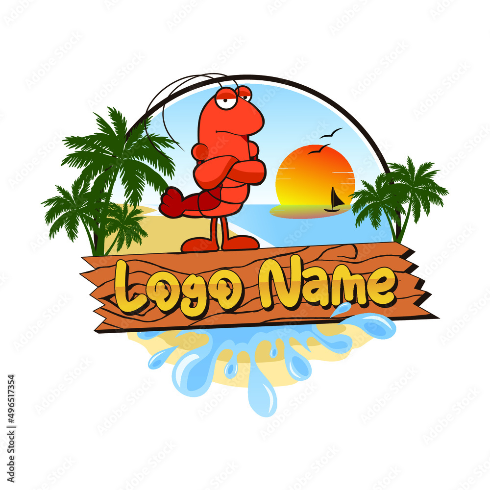 Crayfish Prawn Shrimp Lobster Claw Seafood Circular Label logo design ...