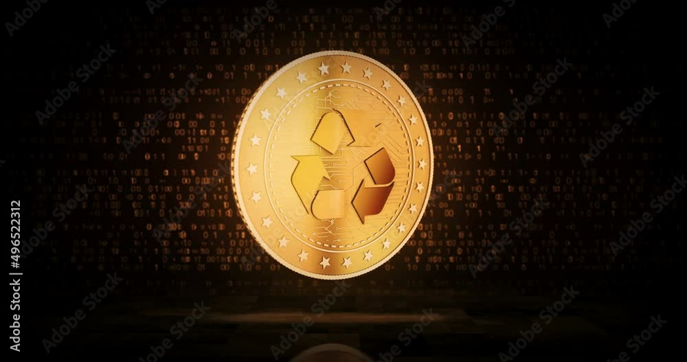 Recycling, ecology, e-waste and money circulation gold coin on loopable ...