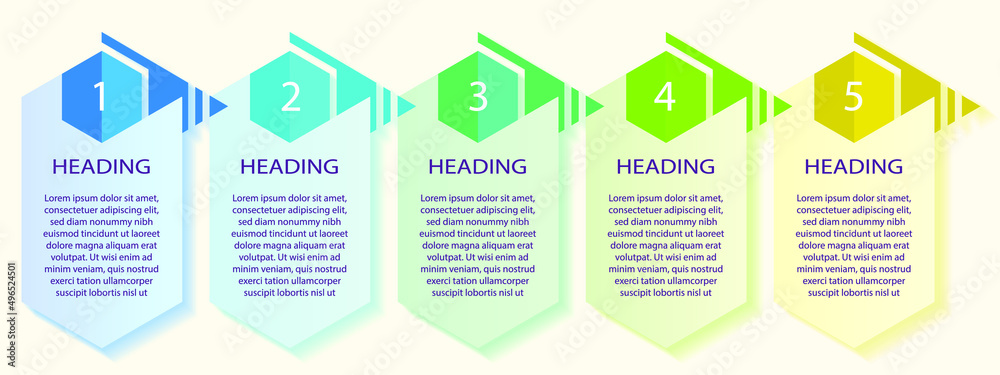 5 vertical numbered columns with sequence. Horizontal layout of empty ...