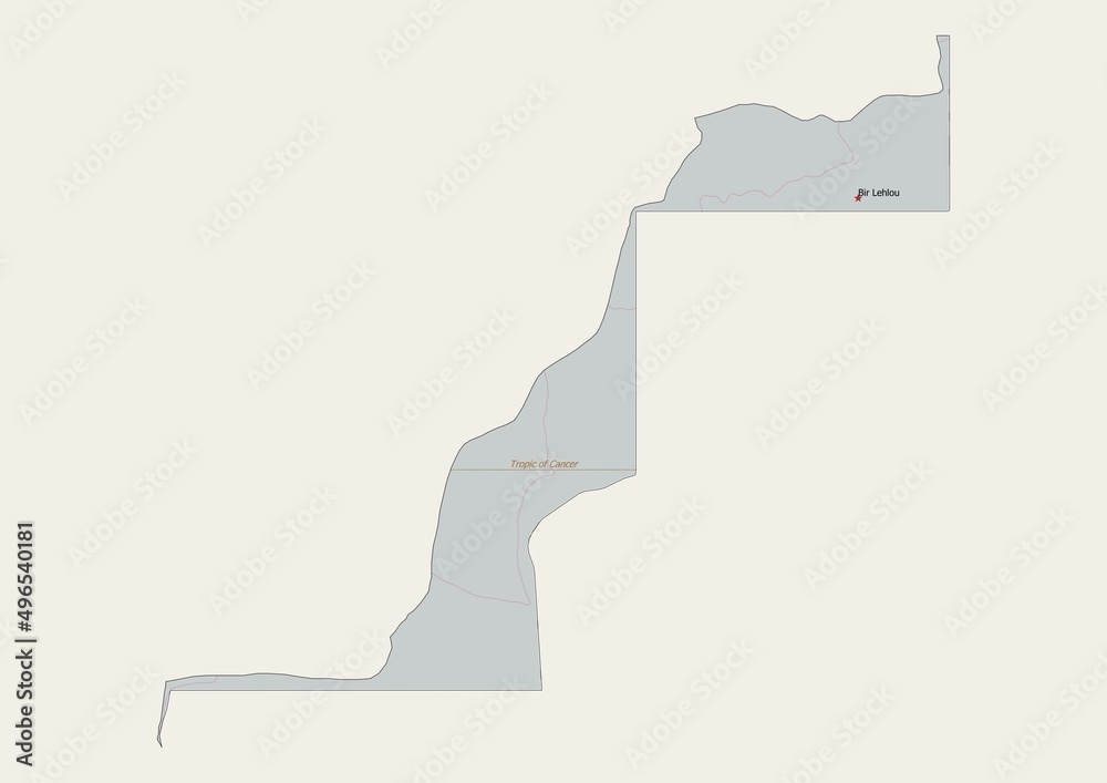 Isolated map of Western Sahara with borders, important cities, rivers ...