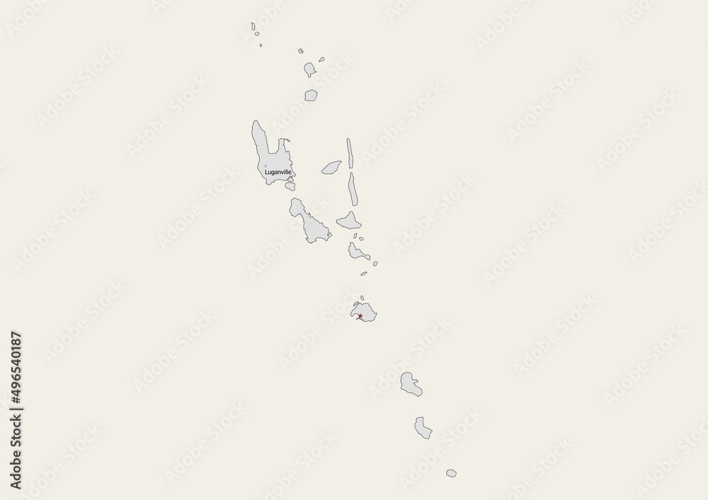 Isolated map of Vanuatu with capital, national borders, important ...