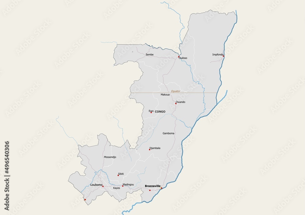 Isolated map of Republic of the Congo with capital, national borders ...