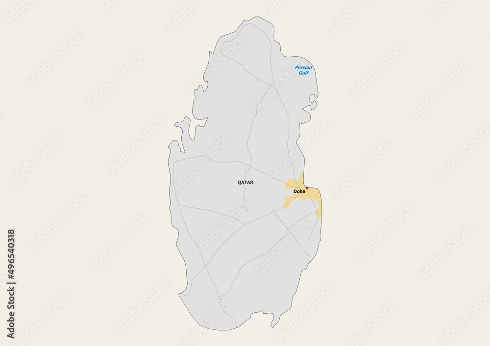 Isolated map of Qatar with capital, national borders, important cities ...
