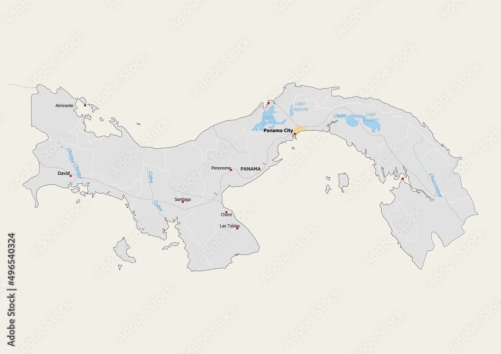 Isolated map of Panama with capital, national borders, important cities ...
