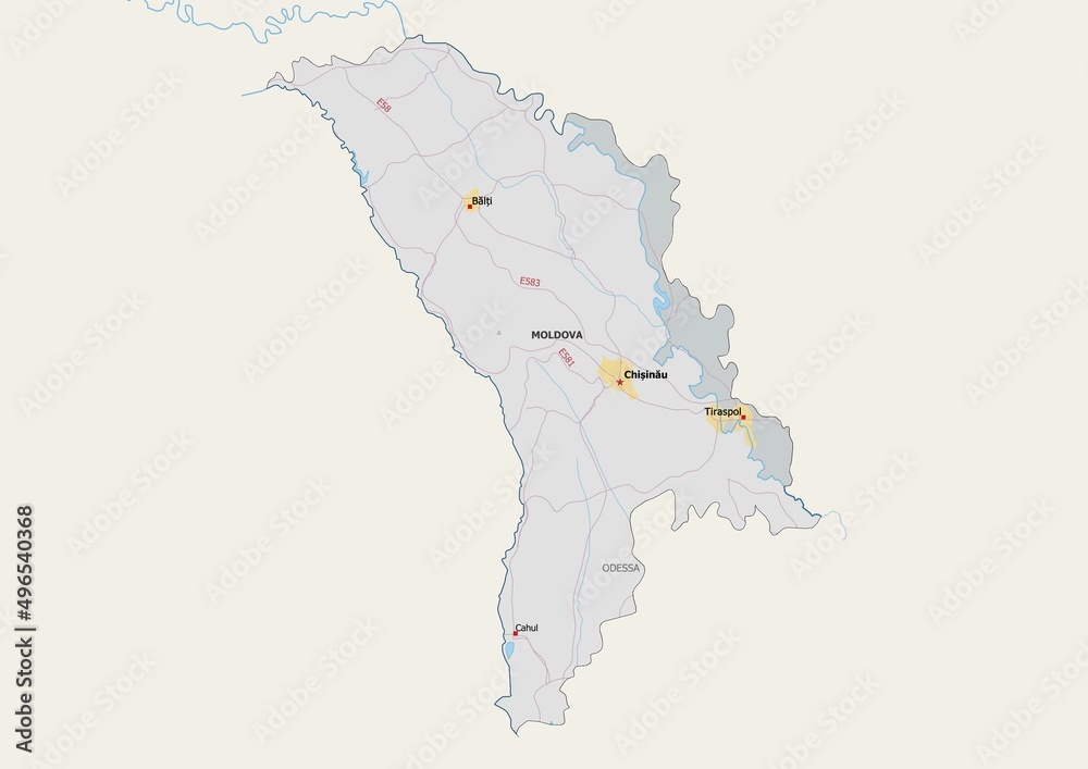 Isolated map of Moldova with capital, national borders, important ...