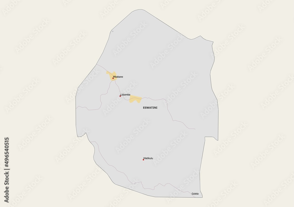 Isolated map of eSwatini with capital, national borders, important ...