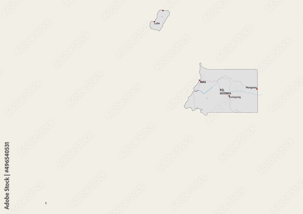 Isolated map of Equatorial Guinea with capital, national borders ...