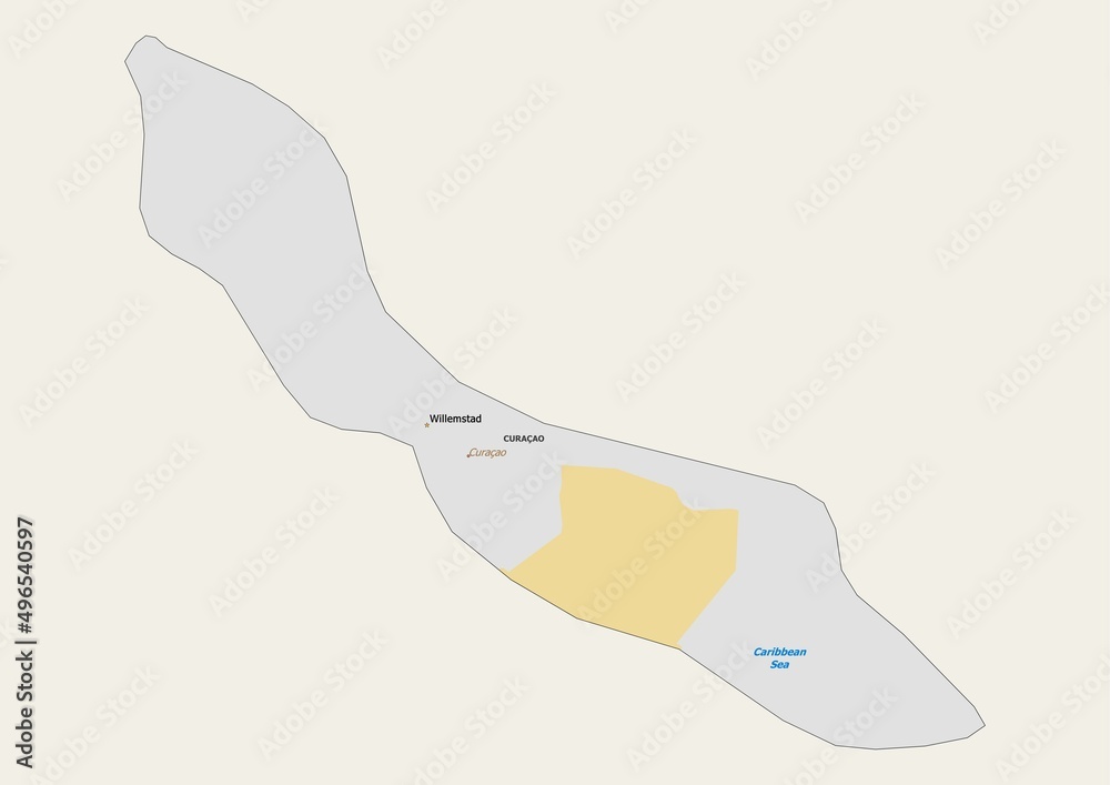 Isolated map of Curaçao with capital, national borders, important ...